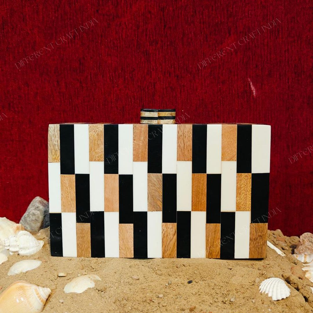 Wooden Inlay Acrylic Clutch Bag for Women, Indian Artisian Designer ...