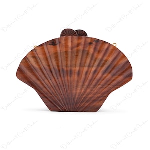 Wooden Sea Shell Purse, Natural Scallop Pattern Hand Carved Wood Fairy ...