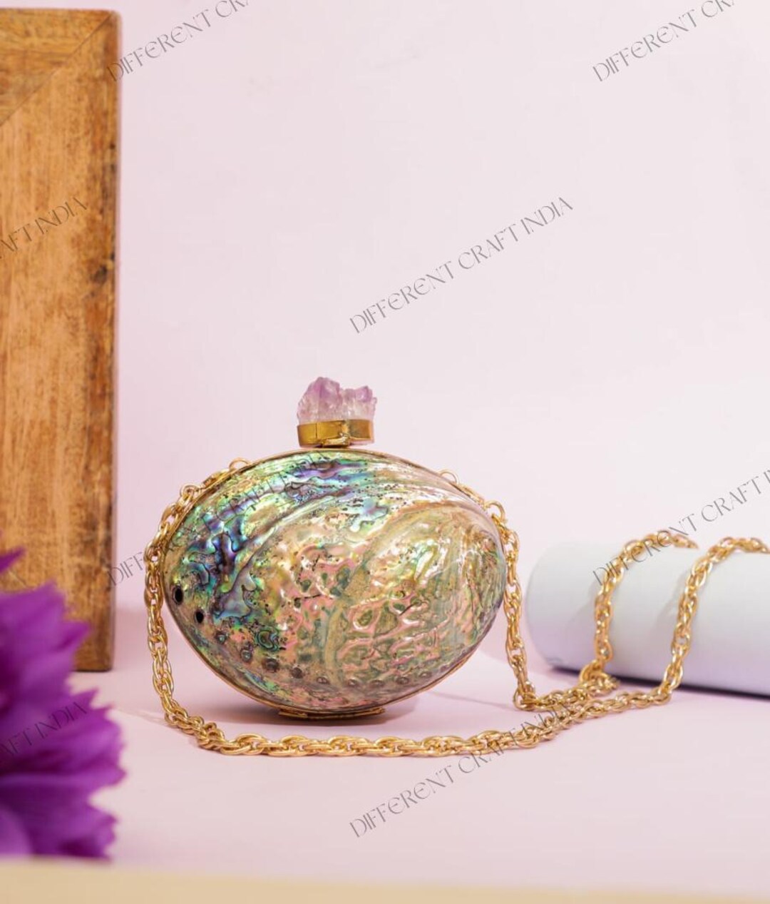 100% Real Mini Paua Abalone Seashell Minaudiere Purse Natural Multi ...
