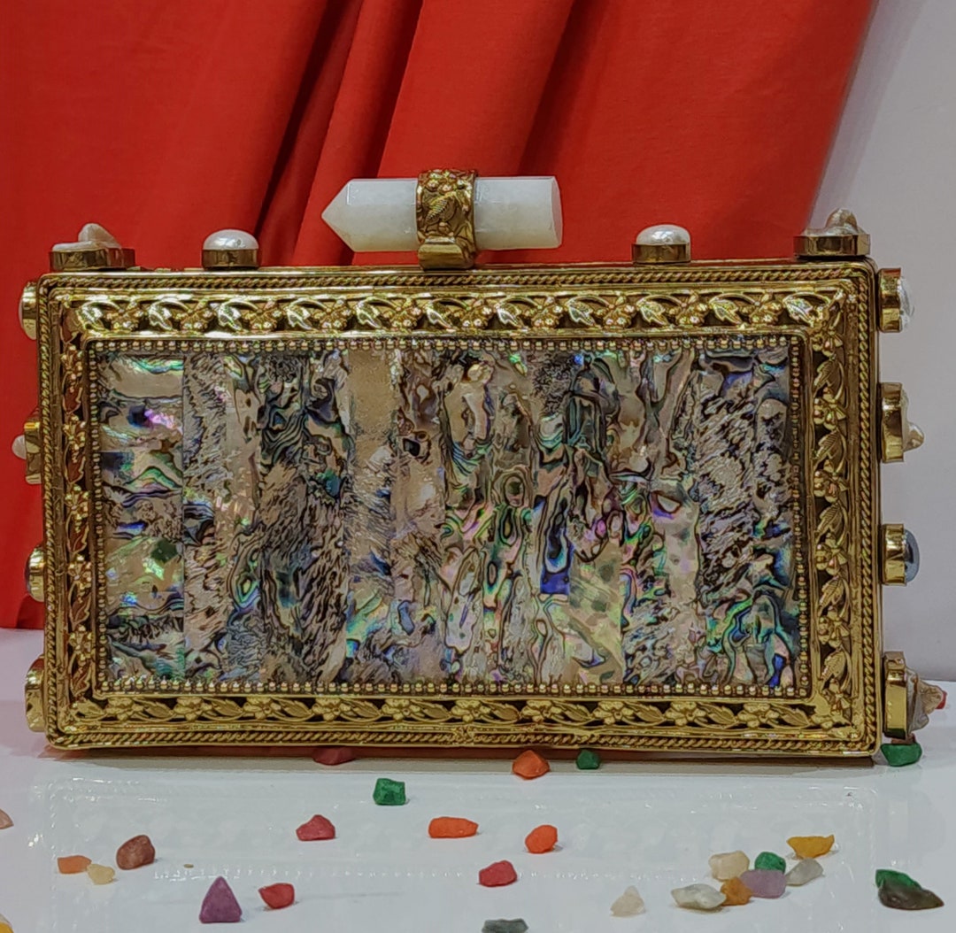 Abalone Sea Shell Inlaid Brass Clutch Bag Original Pāua Bag - Etsy