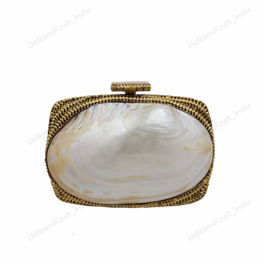 Natural Calm Sea Shell Purse Inlay With 14k Gold Plated Casting Frame ...
