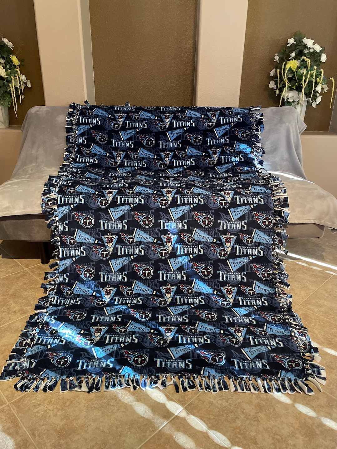 Tennessee Titans Hand Made Double Thick Fleece Tie Blanket / Throw ...