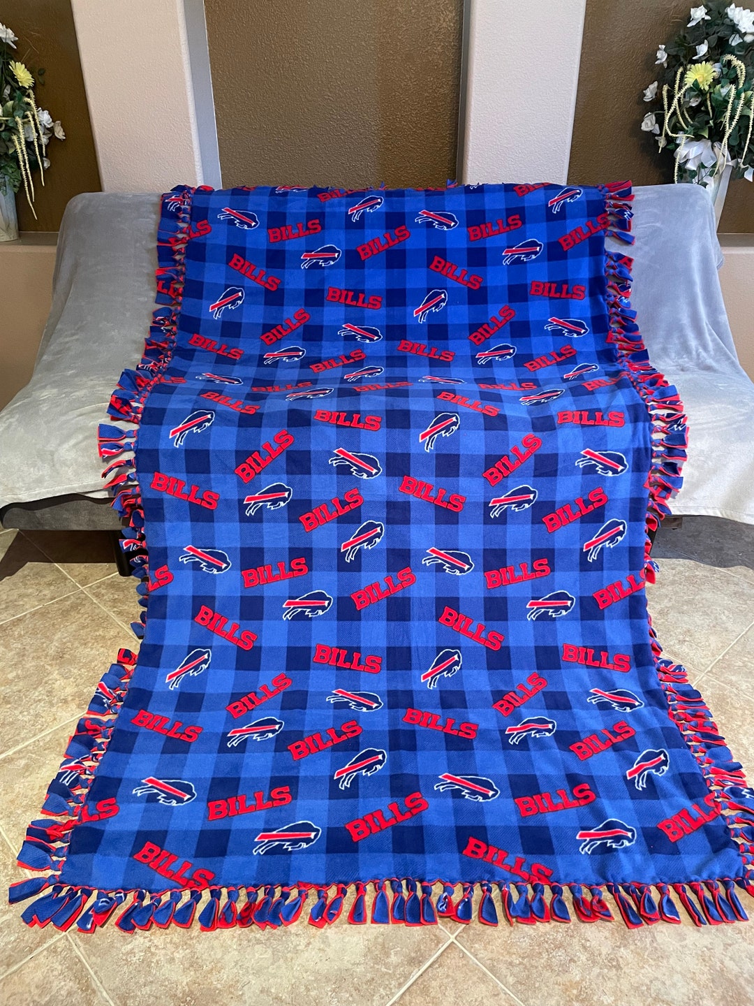 Buffalo Bills Buffalo Check Hand-made Double Thick Fleece Tie / Throw ...