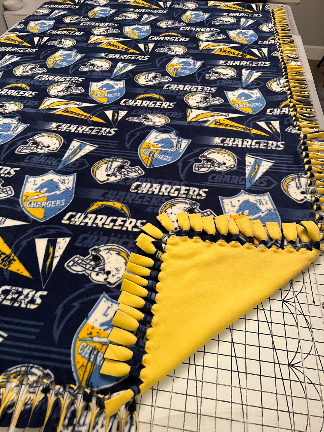 Los Angeles Chargers Handmade Double Thick Fleece Tie Blanket 52" X 80 ...