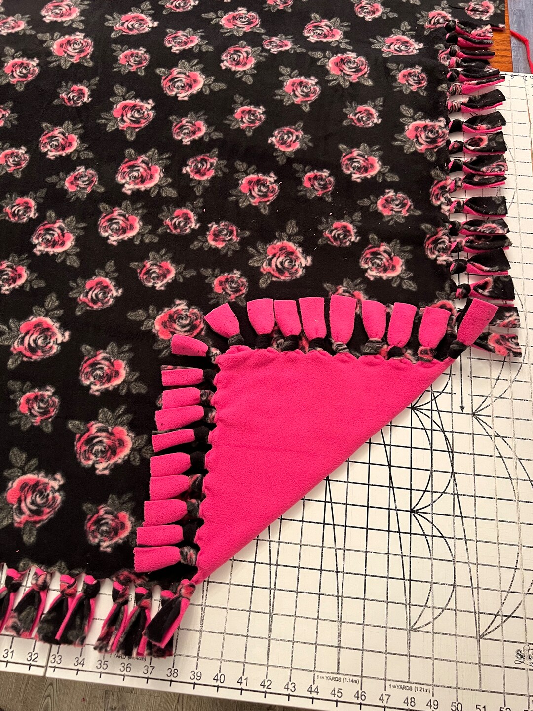 Pink Roses Hand-made Double Thick Fleece Tie Blanket 52" Xx 80" - Etsy