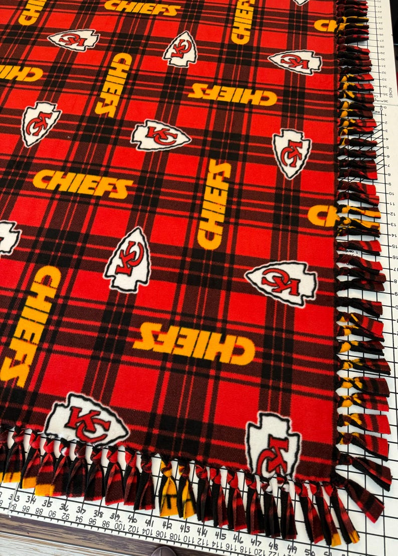 Kansas City Chiefs Plaid Handmade Double Thick Fleece Tie Blanket 52"x ...