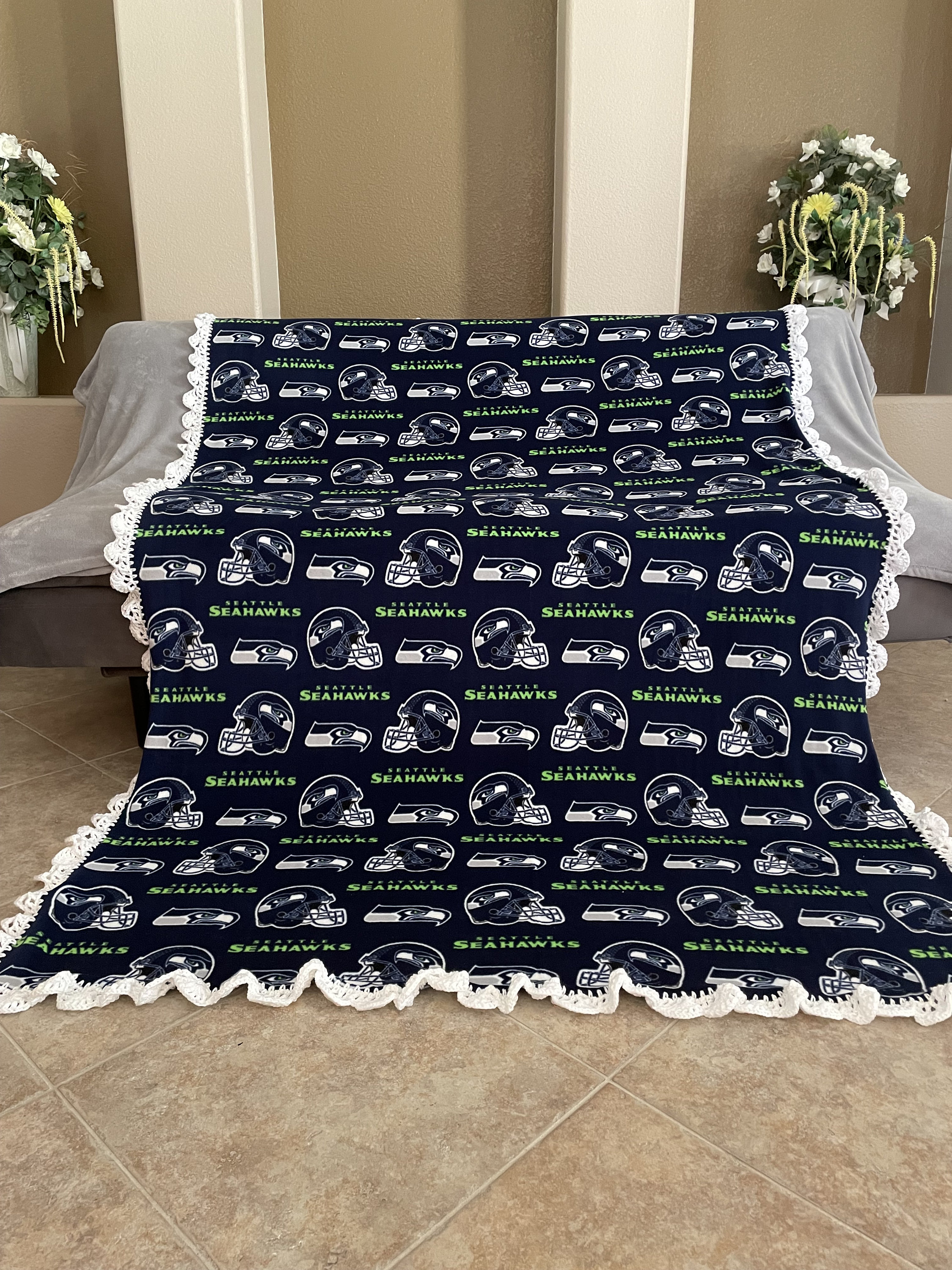 Seattle Seahawks Fleece Throw Blanket With Crocheted Border - Etsy UK