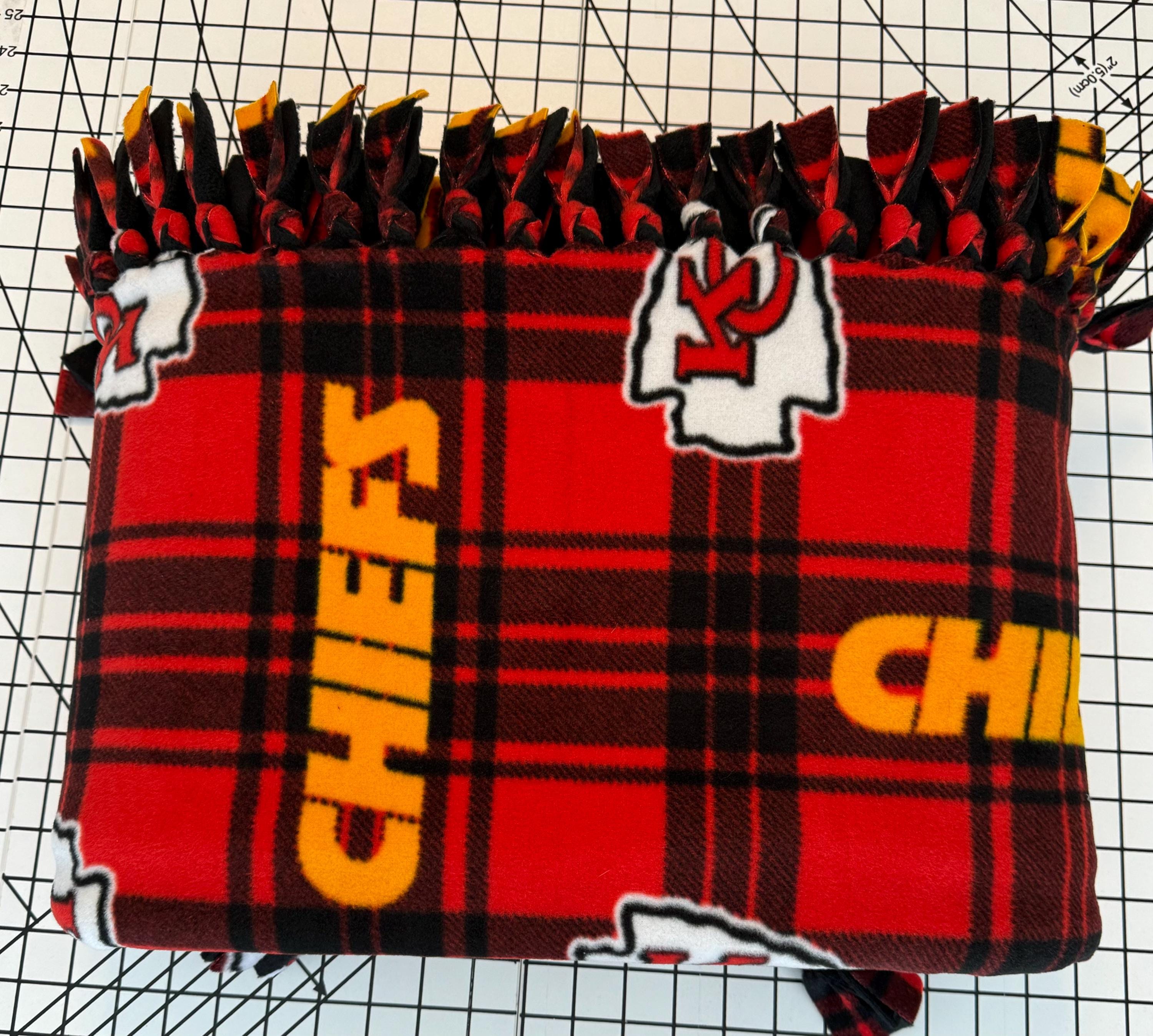 Kansas City Chiefs Plaid Handmade Double Thick Fleece Tie Blanket 52"x ...