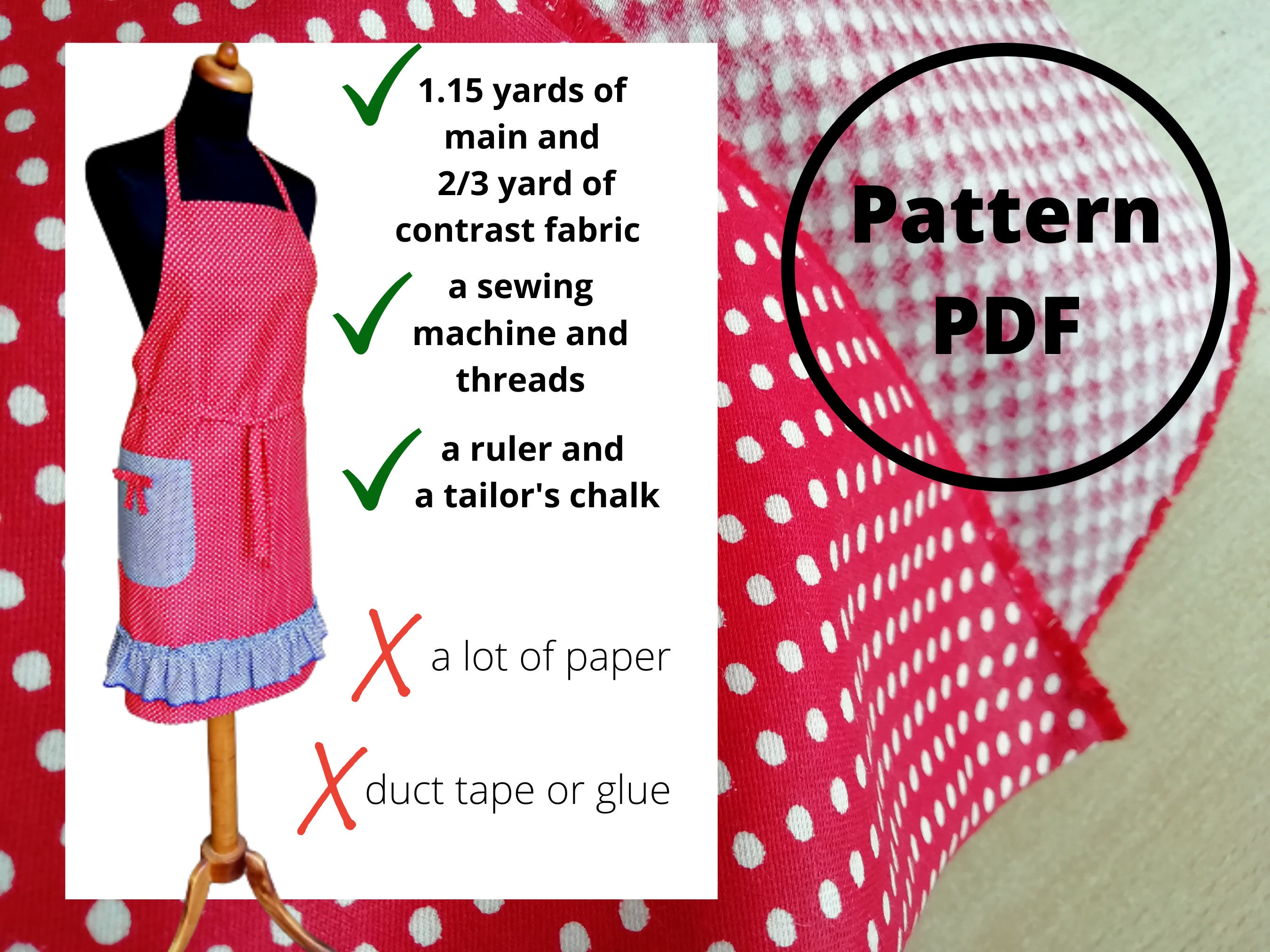 Ruffle Cooking Apron Pattern PDF, Easy Sewing Adult Ruffle Apron for ...