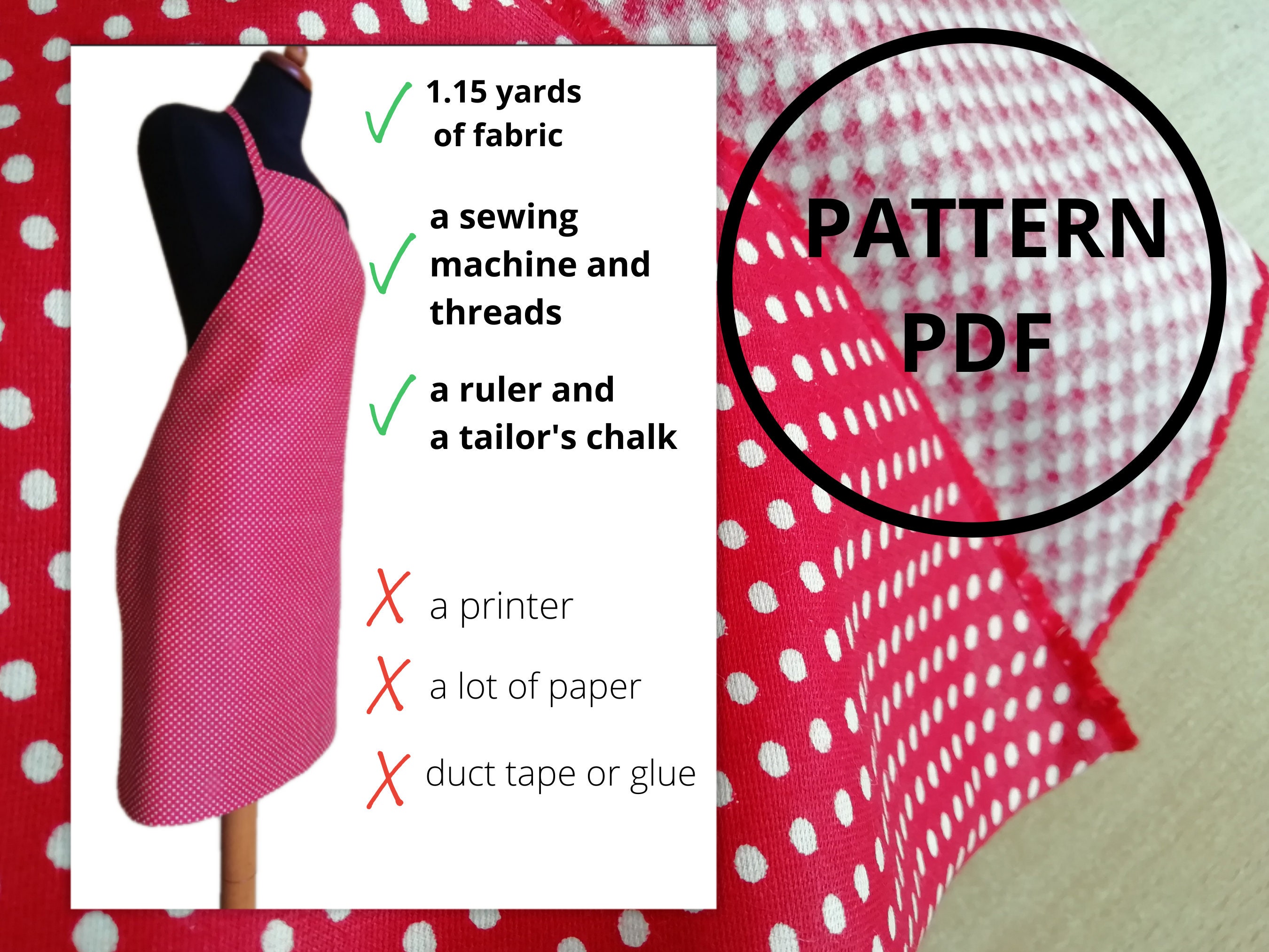 Work Apron Easy Sewing Pattern PDF , Cooking Gift , Apron for Women ...
