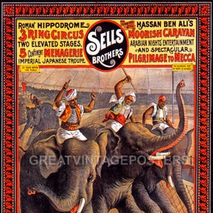 Elephant Races Circus Arabian Nights Entertainment Vintage Poster Repro ...