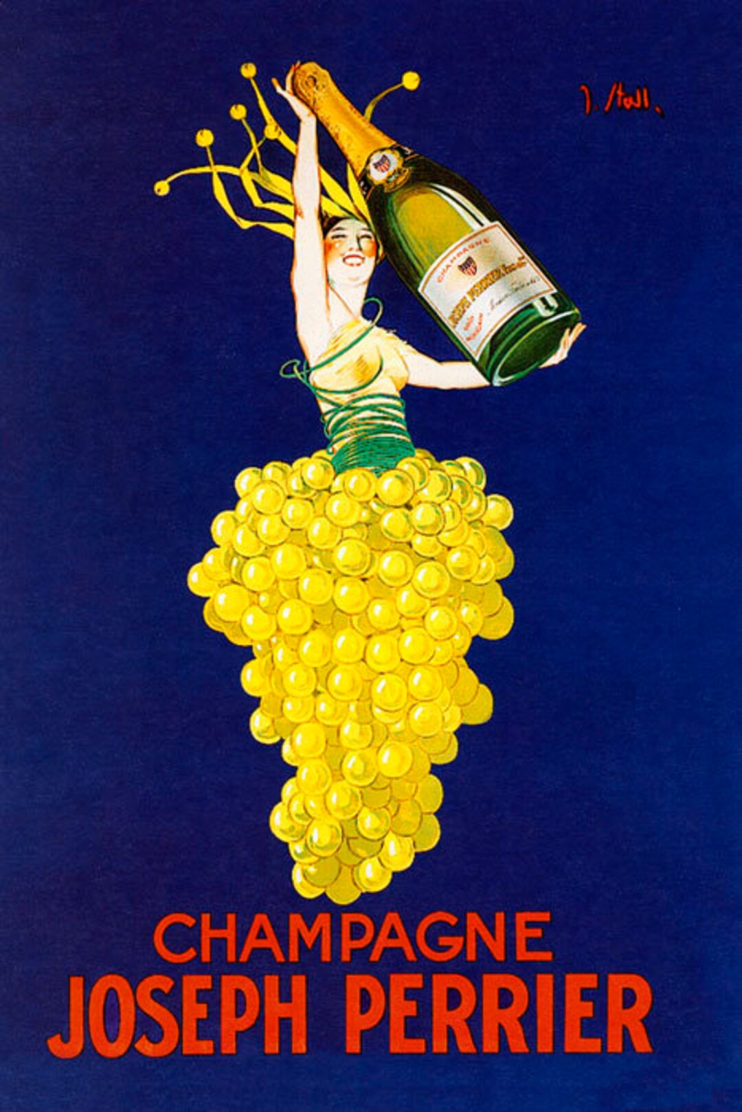 Champagne Joseph Perrier Girl Grape Bunch French Cappiello Vintage ...