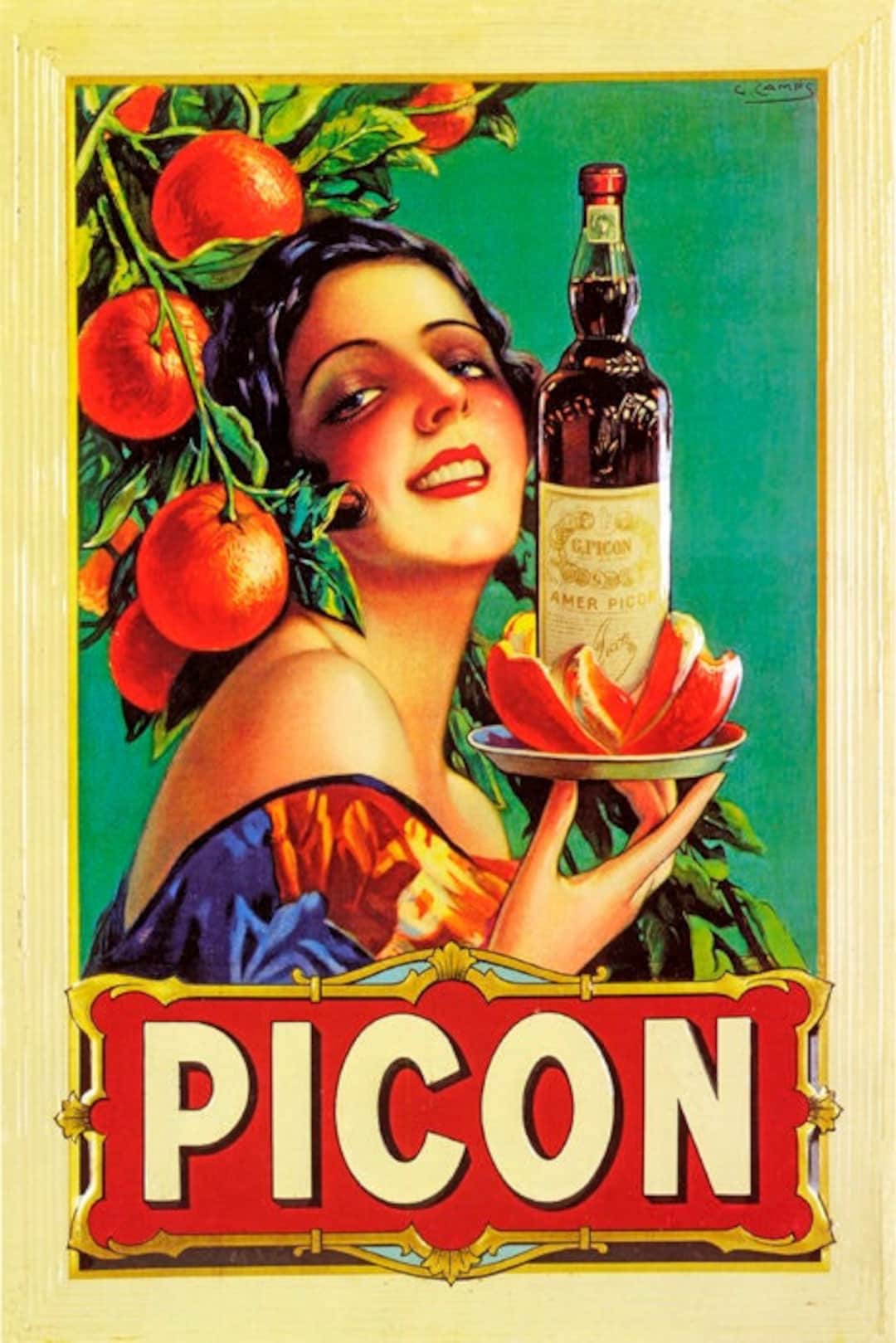 Picon Amer Liquor Aperitif Woman Orange Bottle Drink French Vintage ...