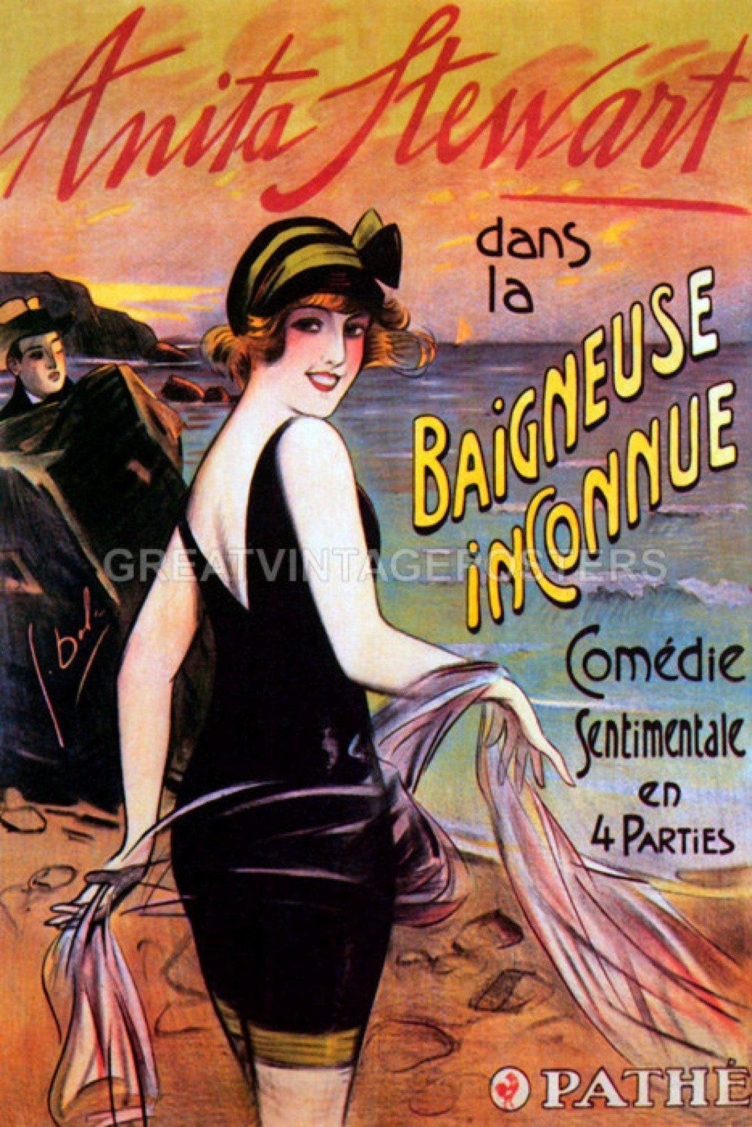 French La Baigneuse Inconnue Anita Stewart Movie Romance Vintage Poster ...