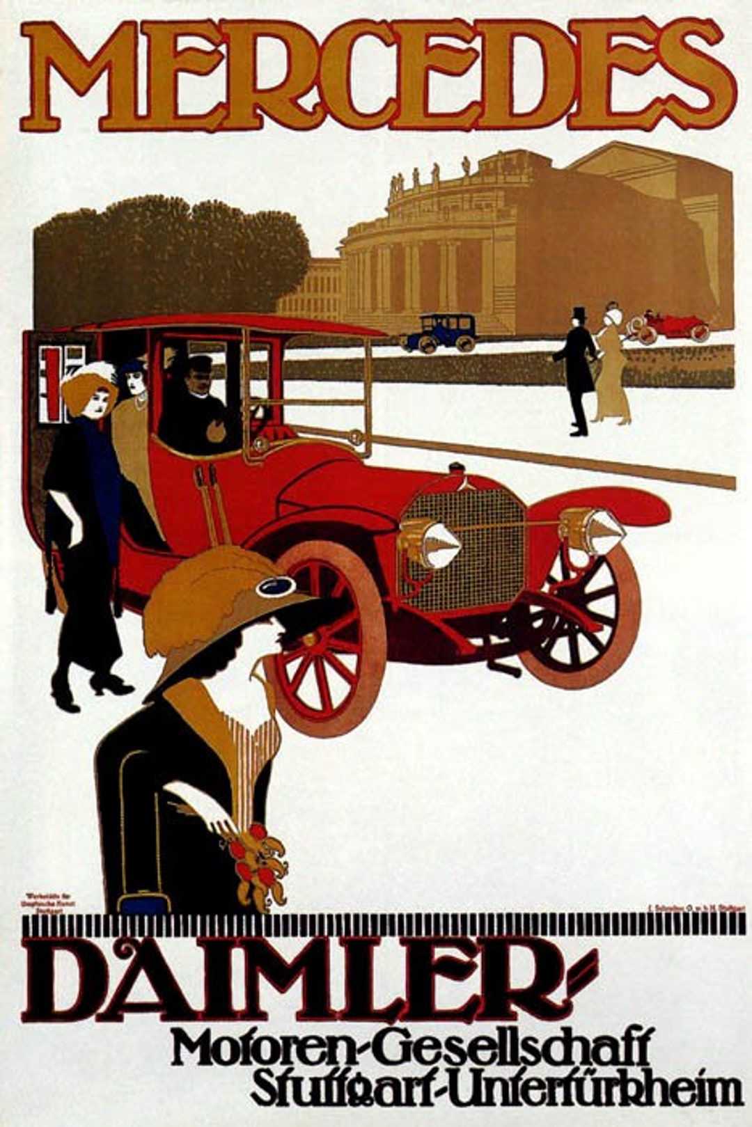 Mercedes Luxury Car Daimler German Automobile Stuttgart Vintage Poster ...