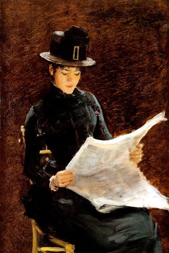 Woman Reading Newspaper Painting