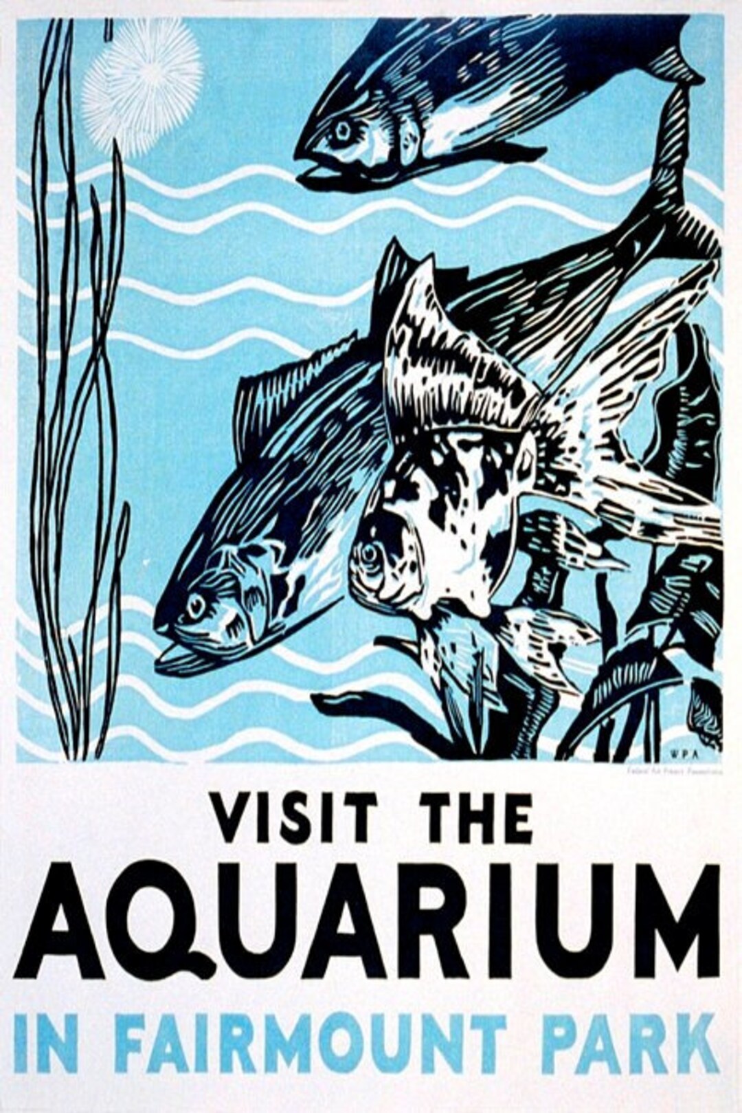 Visit the Aquarium Fish Fairmount Park American Travel Vintage Poster ...