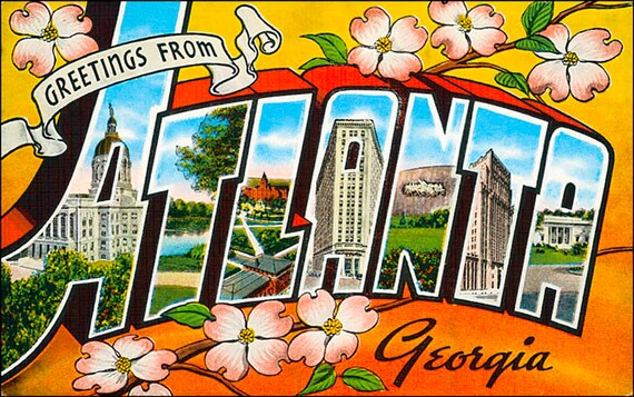 Greetings From Atlanta Georgia Landmarks USA Travel Vintage - Etsy