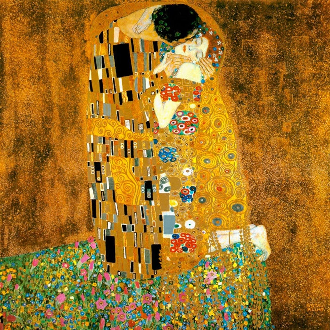 The Kiss Couple Love the Lovers Romantic Art Nouveau Painting by Gustav ...