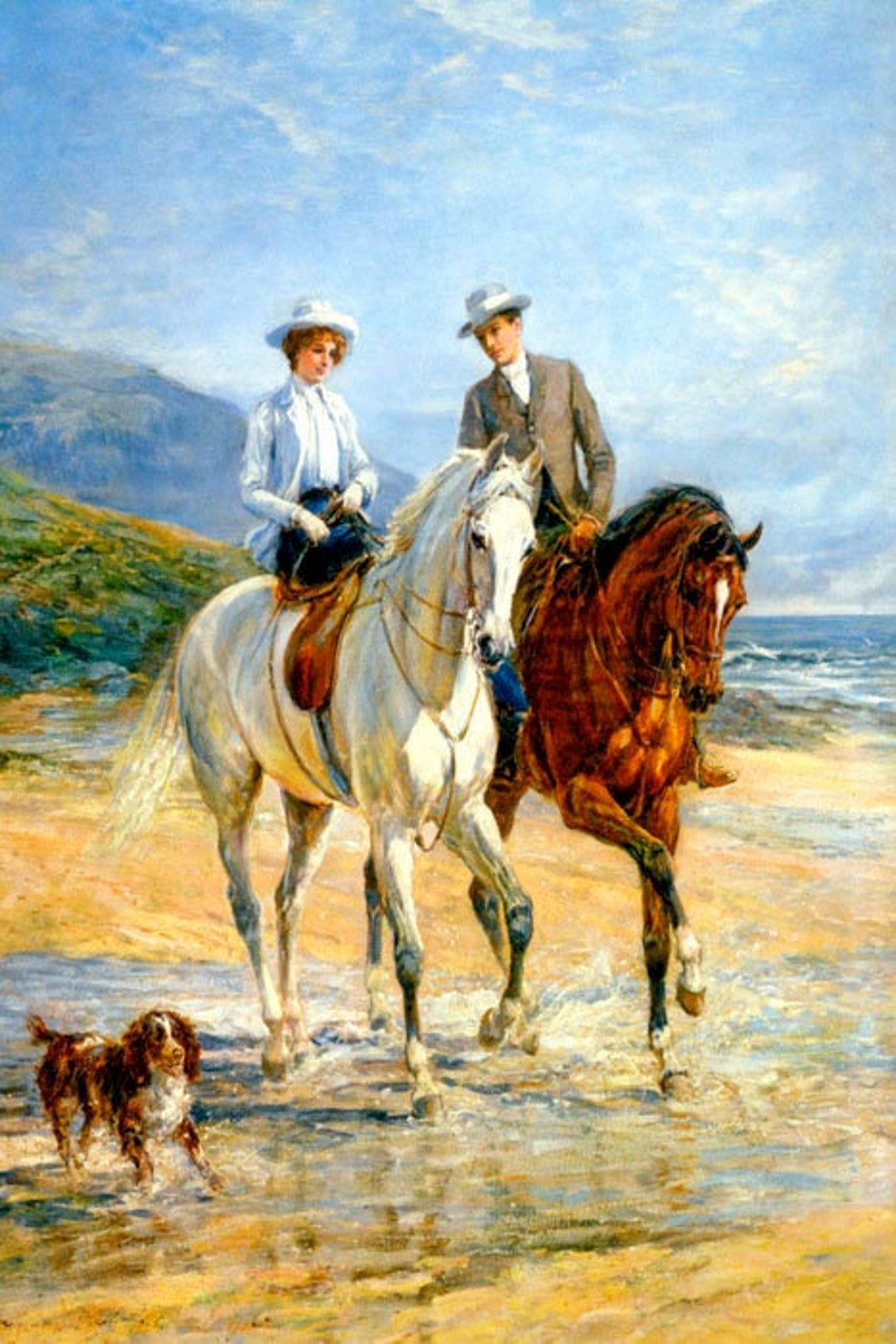 Pleasant Company Romantic Beach Horse Riding Painting by Heywood Hardy ...