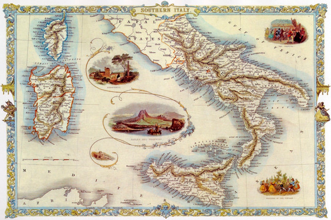 1800'S Map Southern Italy Naples Sicily Vintage Poster Repro - Etsy