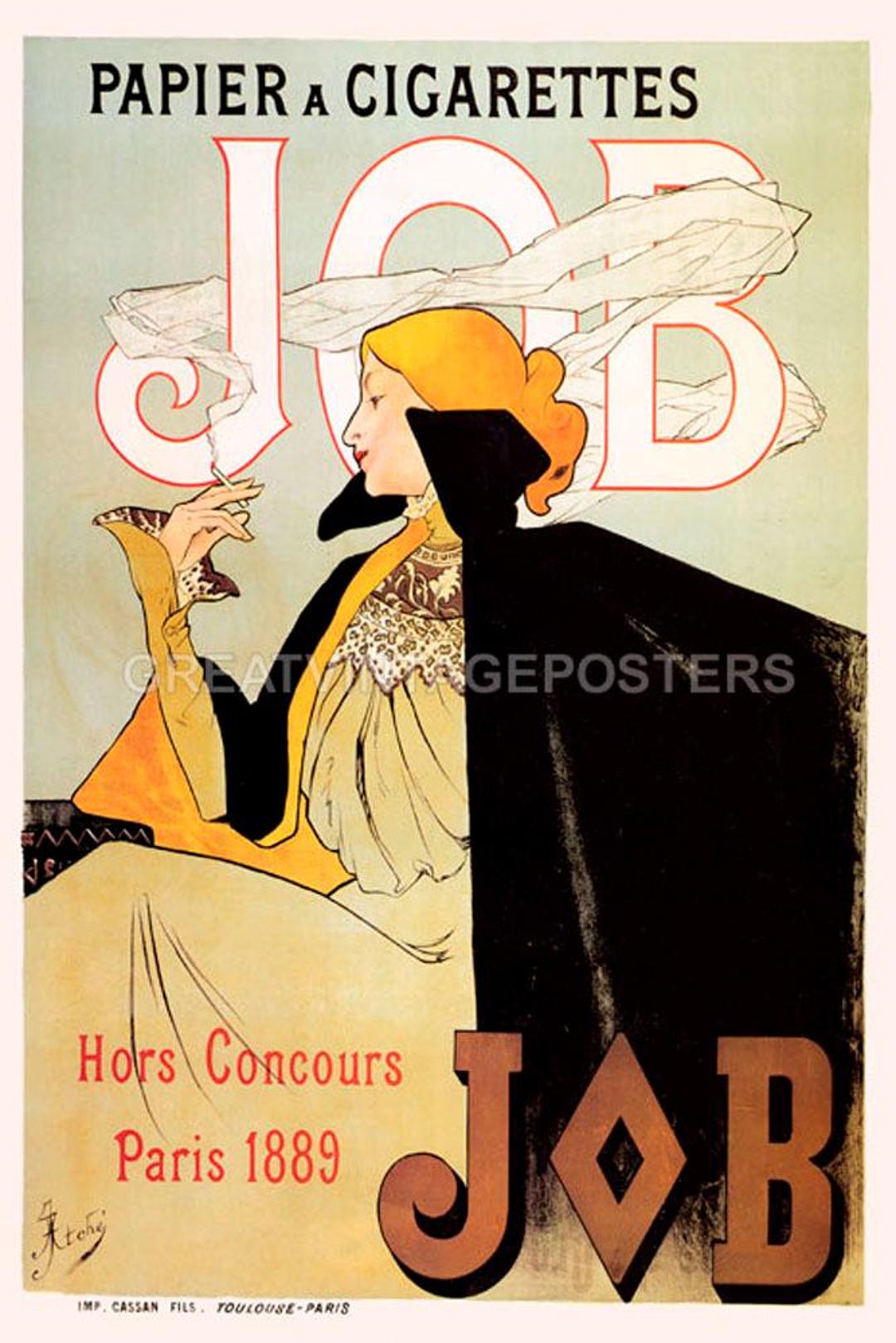 French Job Papier A Cigarettes Hors Concours Paris 1889 Vintage Poster ...