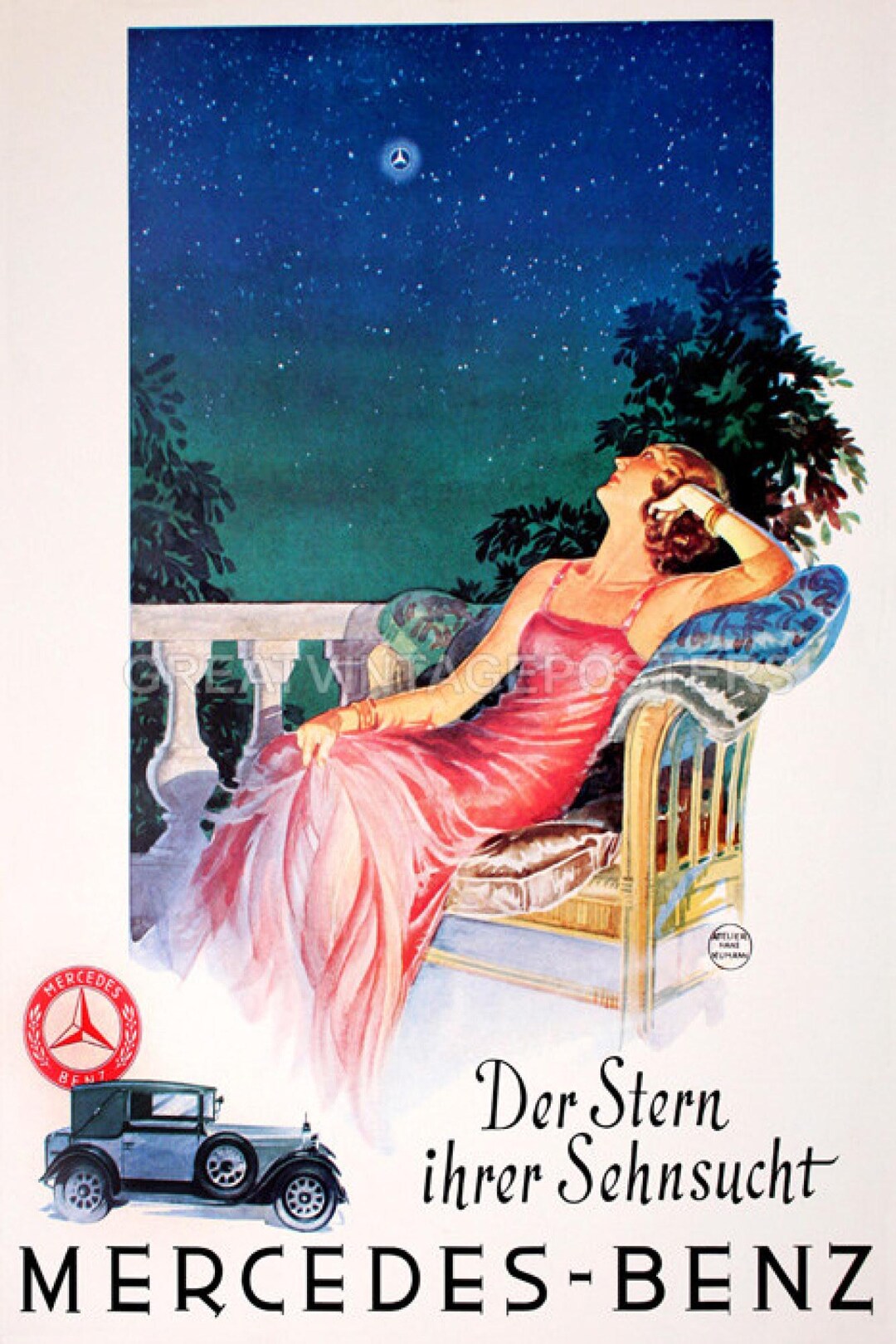 Dreaming Lady Mercedes Benz the Star of Your Desire Car Vintage Poster ...