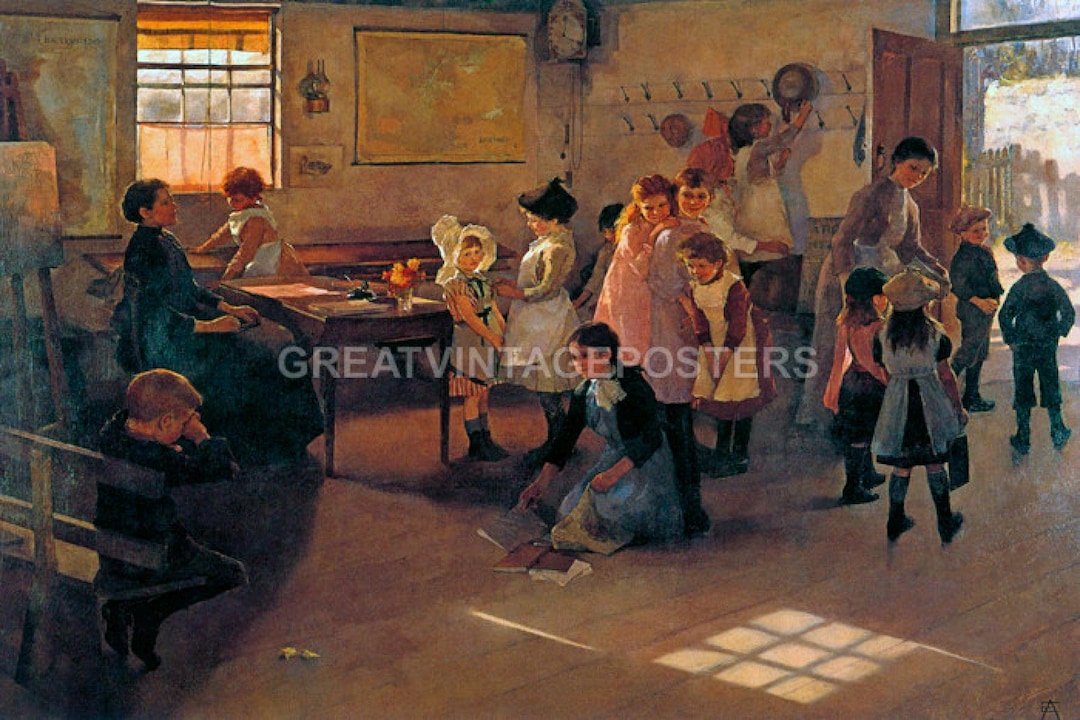 School is Out Teacher Students Classroom 1889 Painting by Elizabeth ...