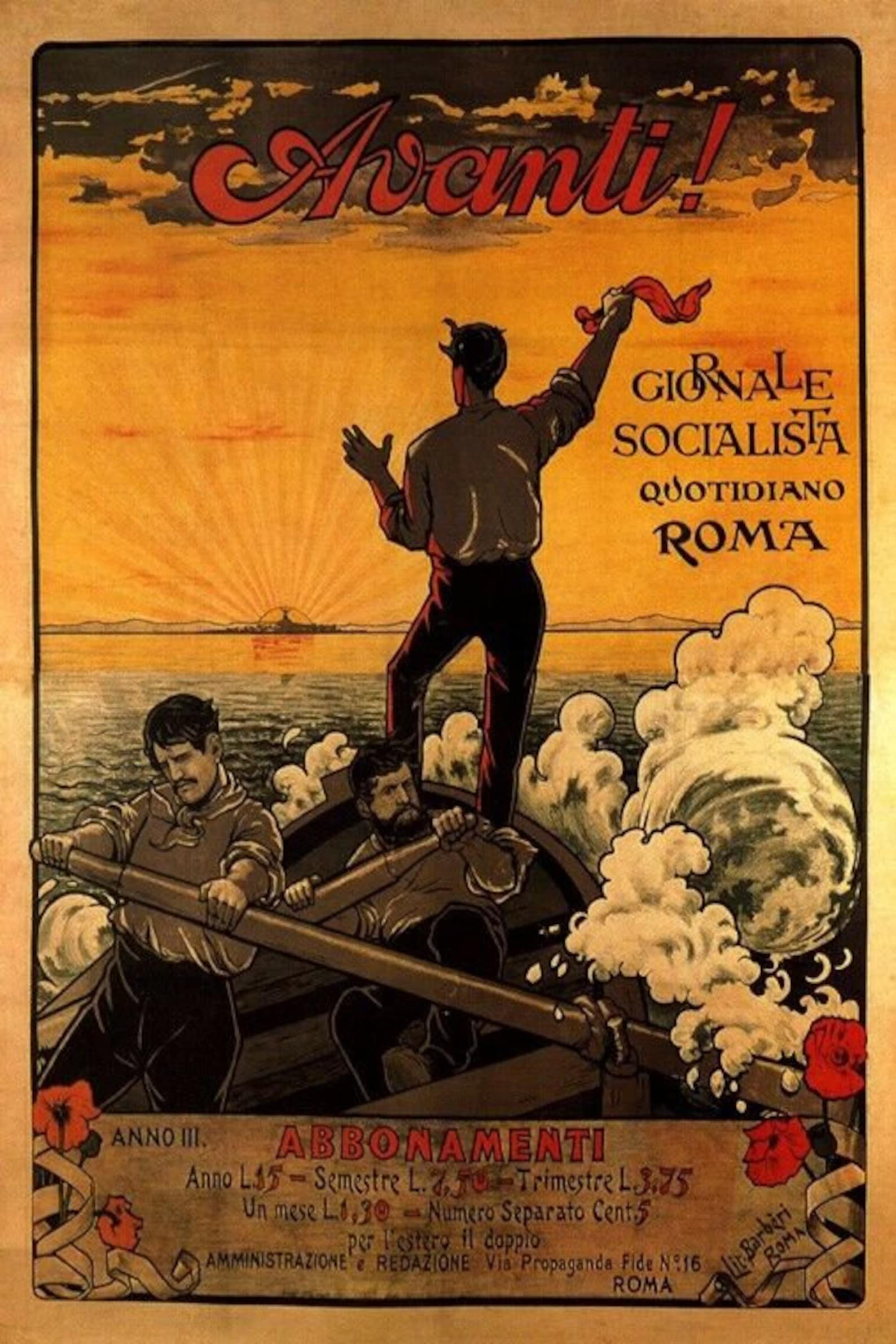Italy Avanti Socialist Daily Newspaper Rowing Men At Sea | Etsy