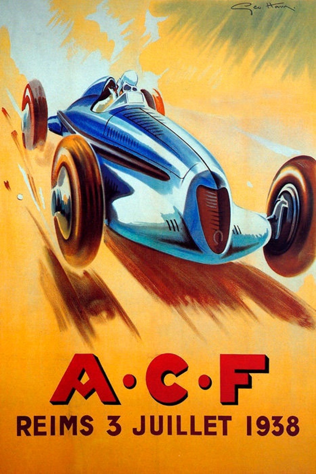 1938 Acf Reims Grand Prix Automobile Race Car Racing France Vintage ...