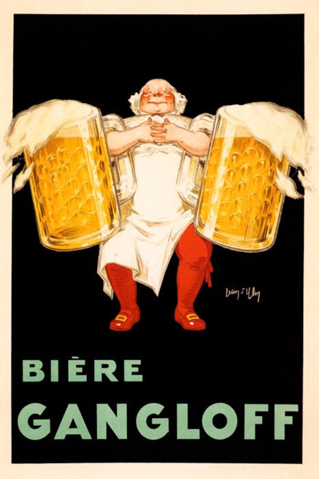 Biere Gangloff Waiter With Two Big Beer Mug Pitcher French Vintage ...