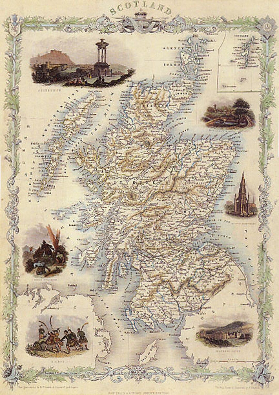 1800'S Map Scotland Europe Edinburgh Shinty Perthy Bird - Etsy