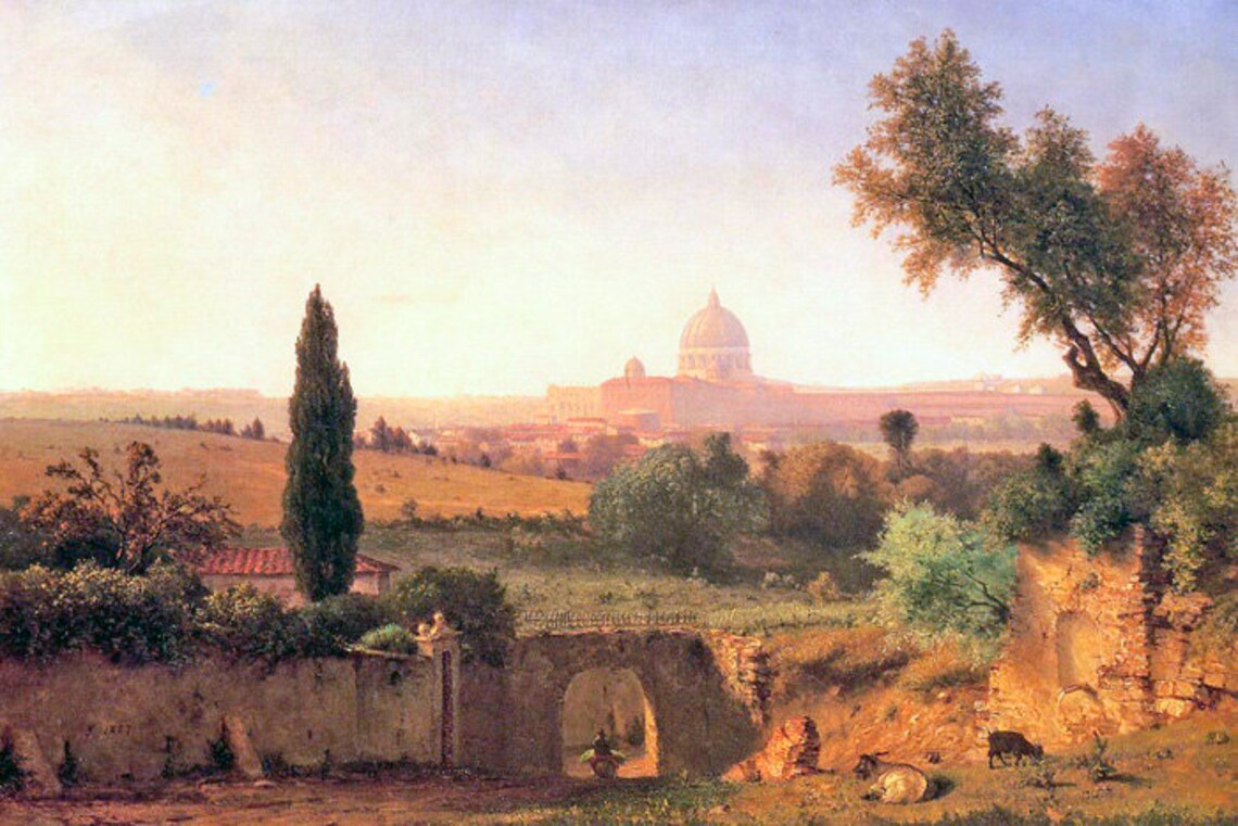 St. Peter's Basilica Rome Italy 1857 Landscape Painting by - Etsy