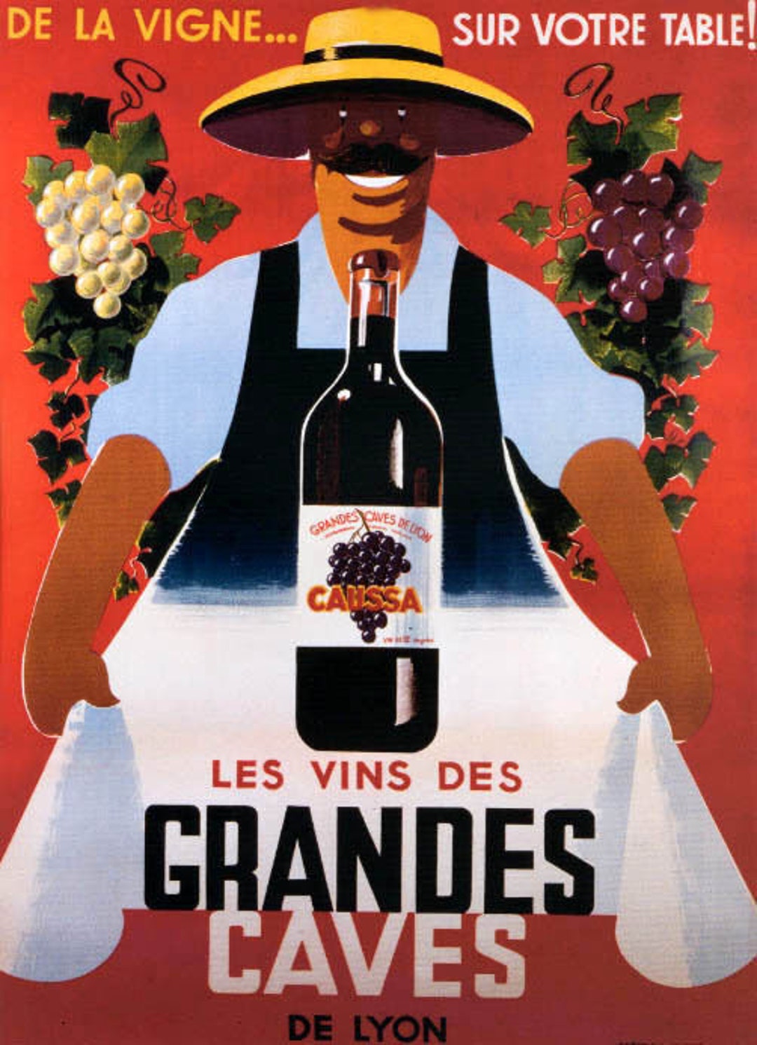 Grapevine on Your Table Great Wine Cellars Lyon French Vintage Poster ...