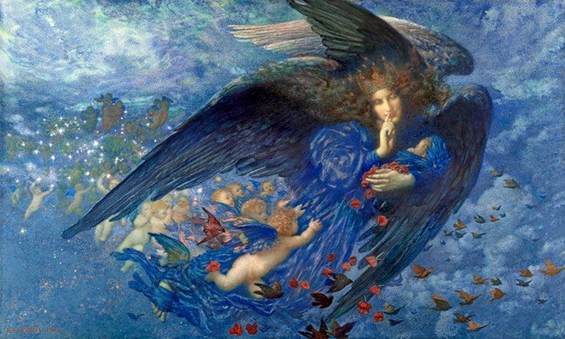 Night With Her Train of Stars Angels Heaven 1912 Painting by Edward ...