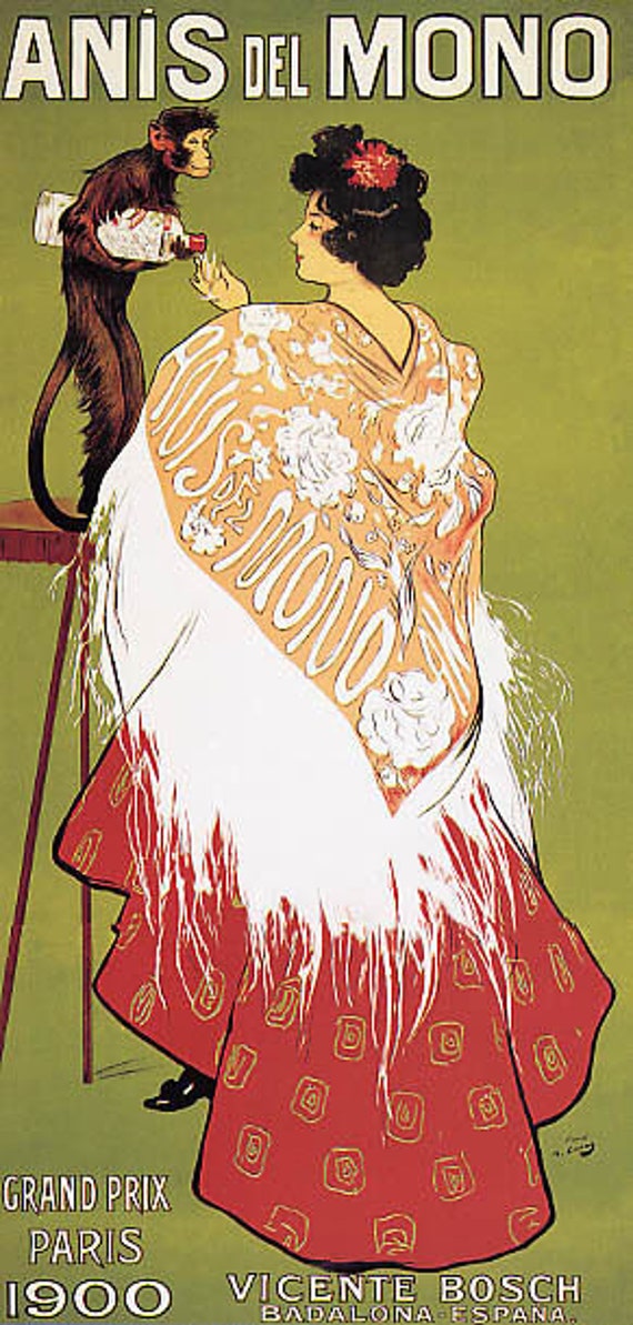 Anis Del Mono Spanish Anisette Drink Monkey Woman Vintage | Etsy