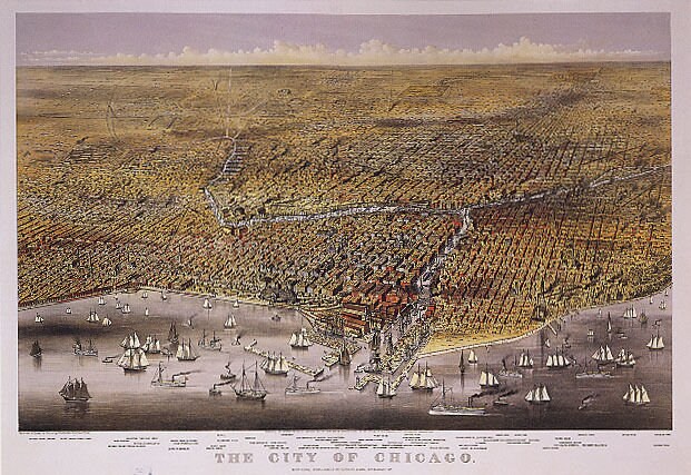 1800'S Map Bird's Eye The City Of Chicago Illinois Usa | Etsy