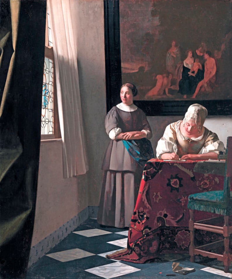 Lady Writing A Letter With Her Maid 1670 Dutch Painting by - Etsy