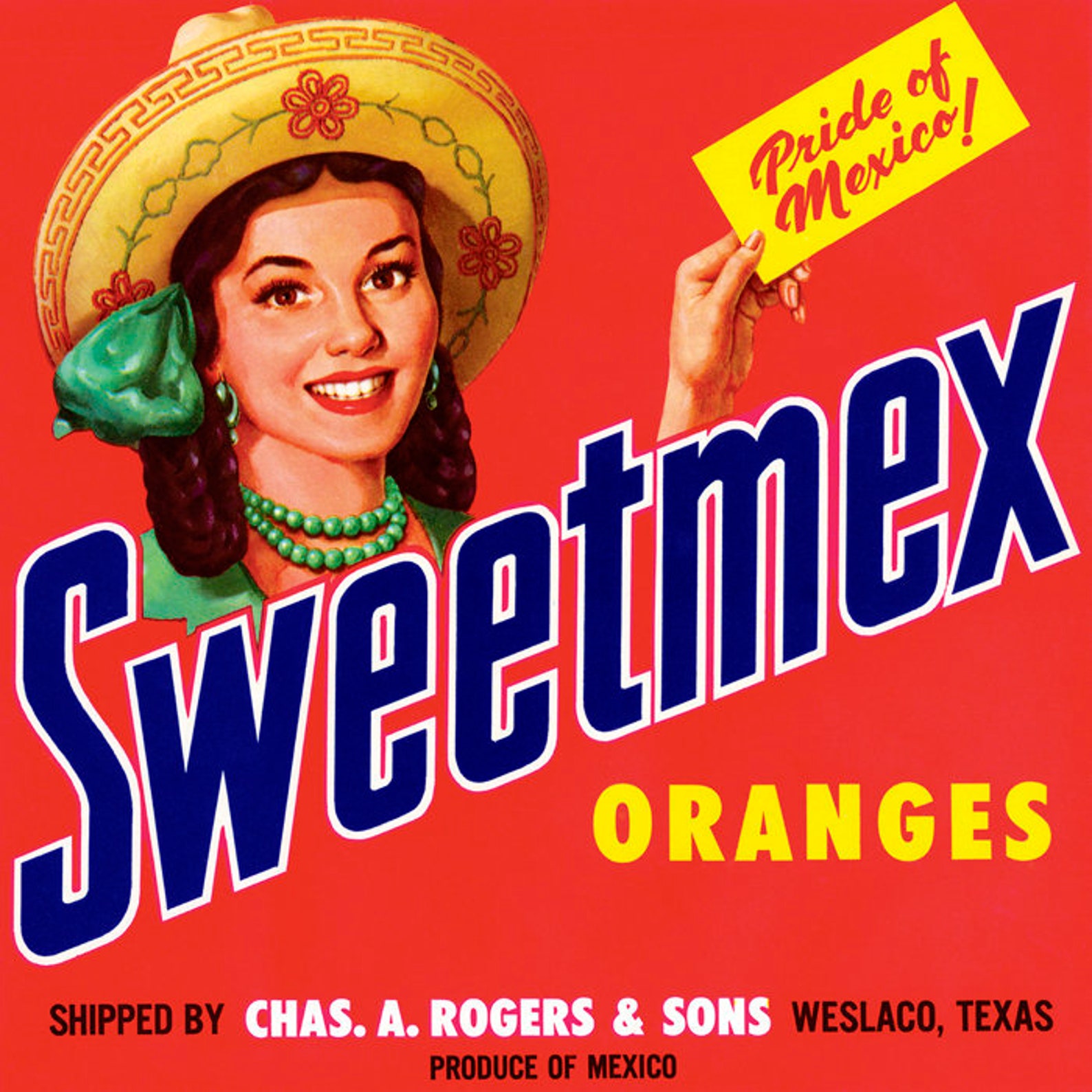 Sweetmex Oranges Mexican Girl Pride of Mexico Crate Label Vintage ...