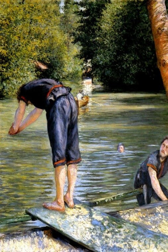 Bathers Men Dive in Swimming River French 1878 Painting by | Etsy
