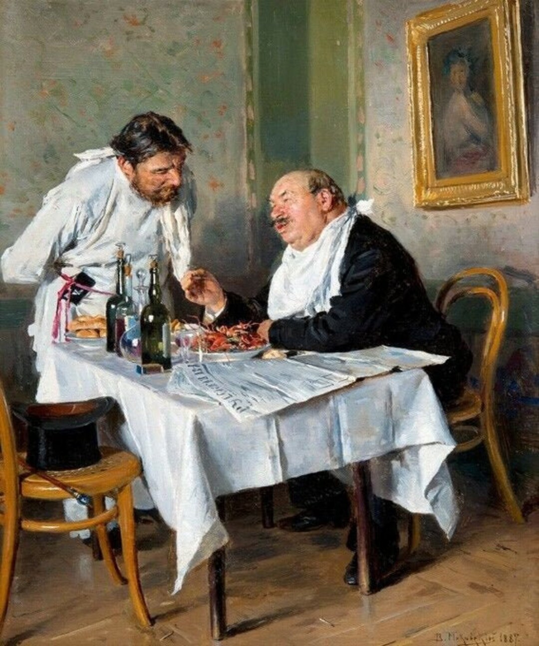 In the Tavern 1887 Man Eating Waiter Russian Painting by Vladimir ...