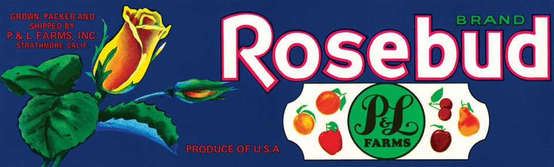 Rosebud Farms Rose Fruits Produce of Usa Crate Label Vintage Poster ...