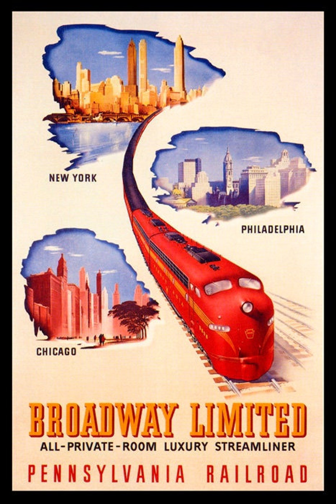Broadway Limited New York Philadelphia Chicago Train Travel Vintage ...