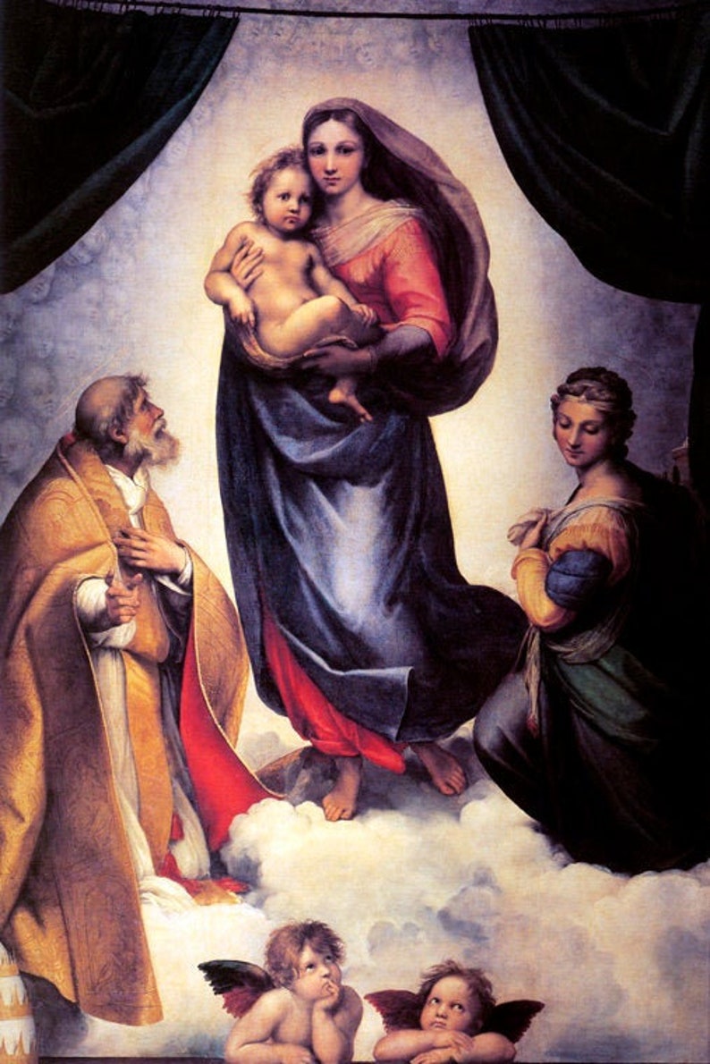 Sistine Madonna Holding the Christ Child Saints Cherubs Angels - Etsy