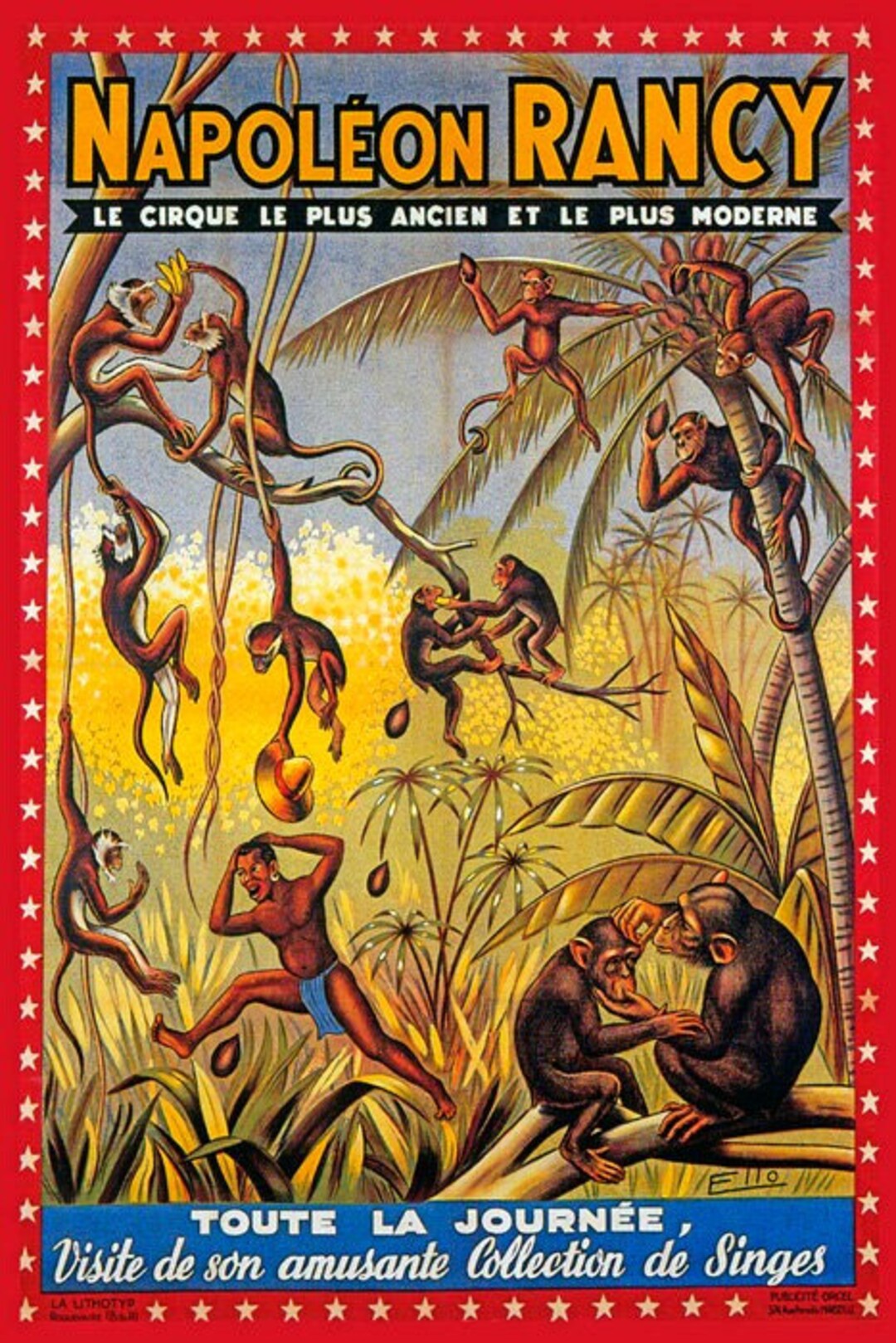 Circus Monkey Napoleon Rancy Funny Monkeys Jungle French Vintage Poster ...