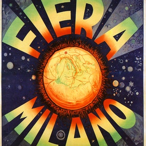 Italy Fiera Milano Milan Fair Sun Stars Planets Italian Vintage Poster ...