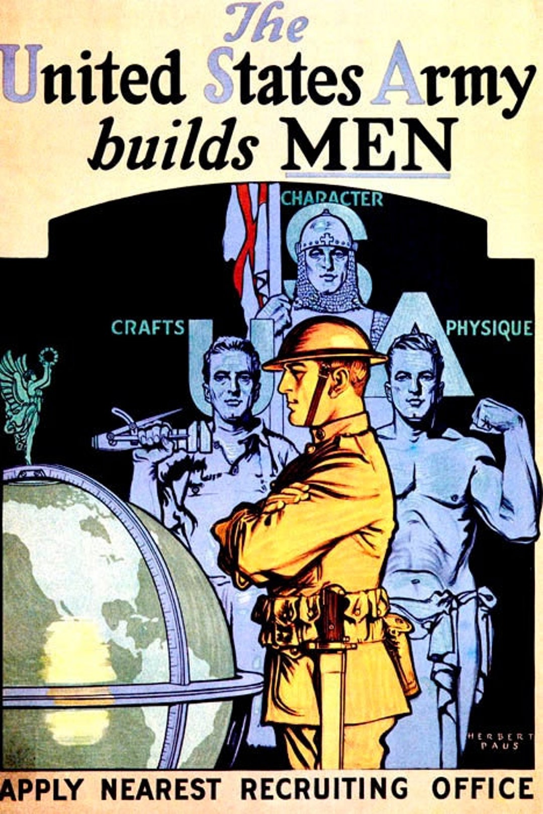 War United States Army Builds Men Character Physique Crafts Vintage ...