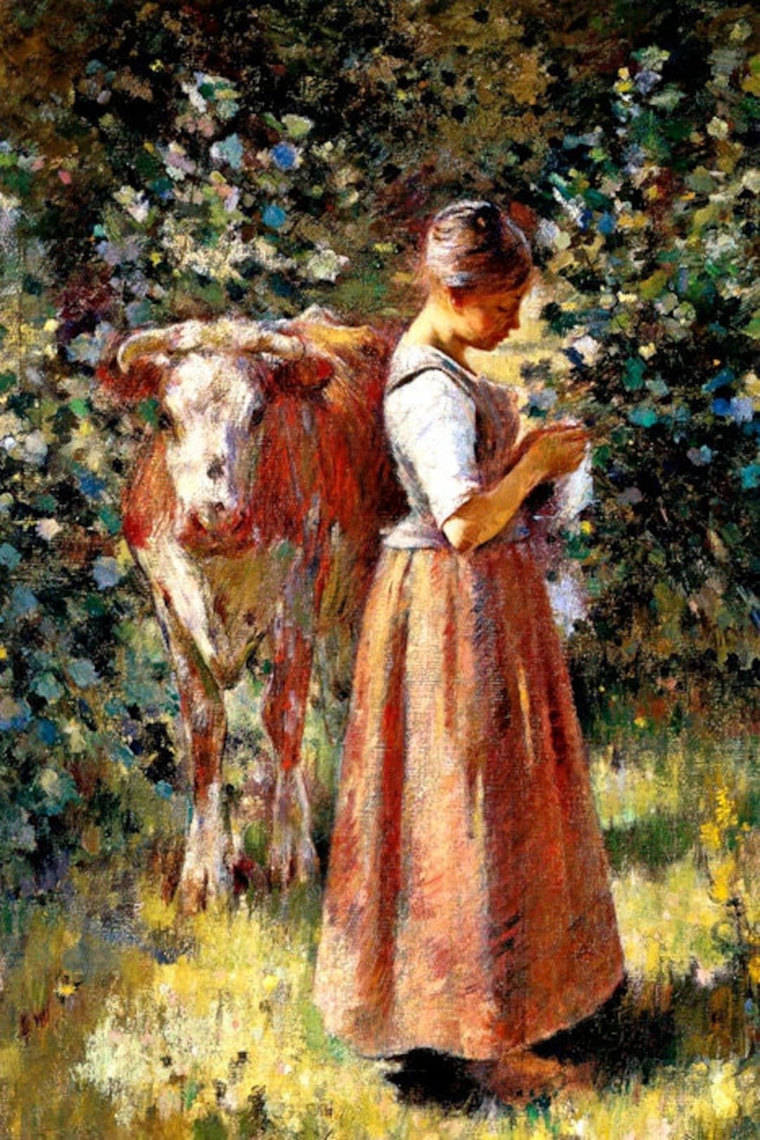 La Vachere Cowherd Cow Peasant Girl Sewing Painting by Theodore ...