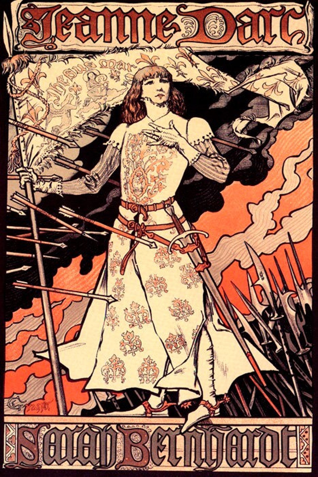 Jeanne D'arc Joan Sarah Bernhardt Theater French Martyr Vintage Poster ...