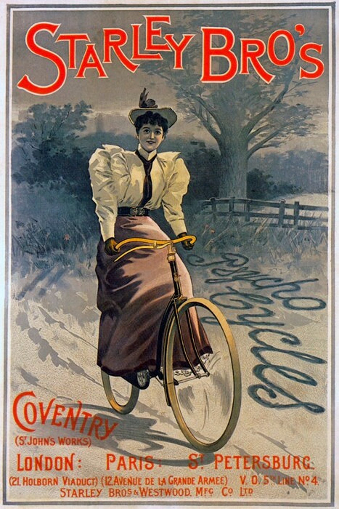 Starley Bro's Psycho Cycles London Paris Bicycle Woman Park Vintage ...